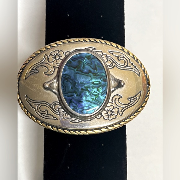 Accessories | Vintage Natural Blue Abalone Cabochon Cab Gem Silver ...